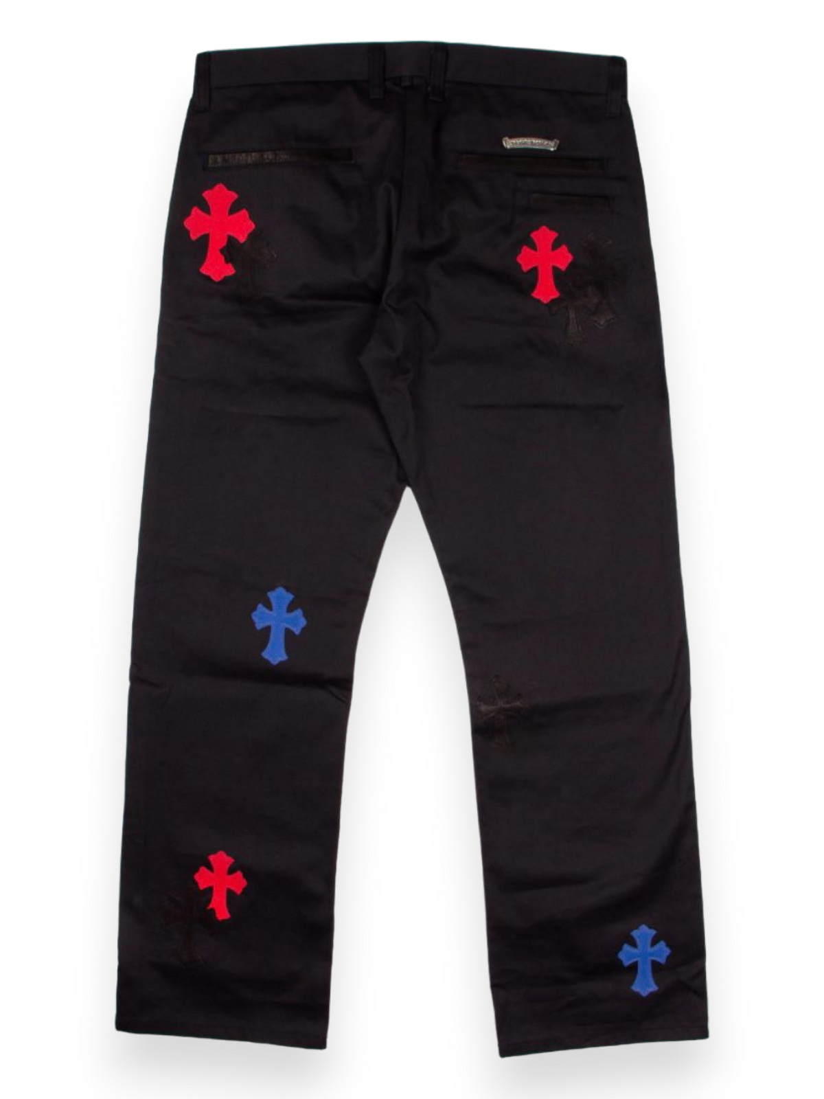 Chrome Hearts Blue Red Cross Patch Black Chinos
