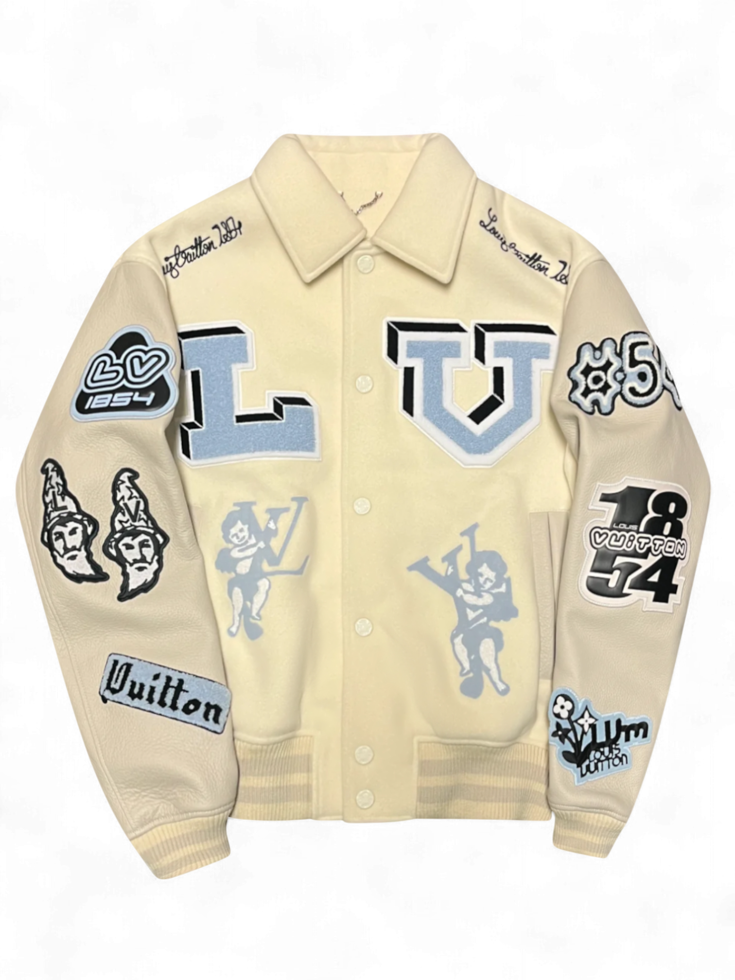 Louis Vuitton Multi Patches Mixed Leather Milky Cream Bunny Varsity Bl