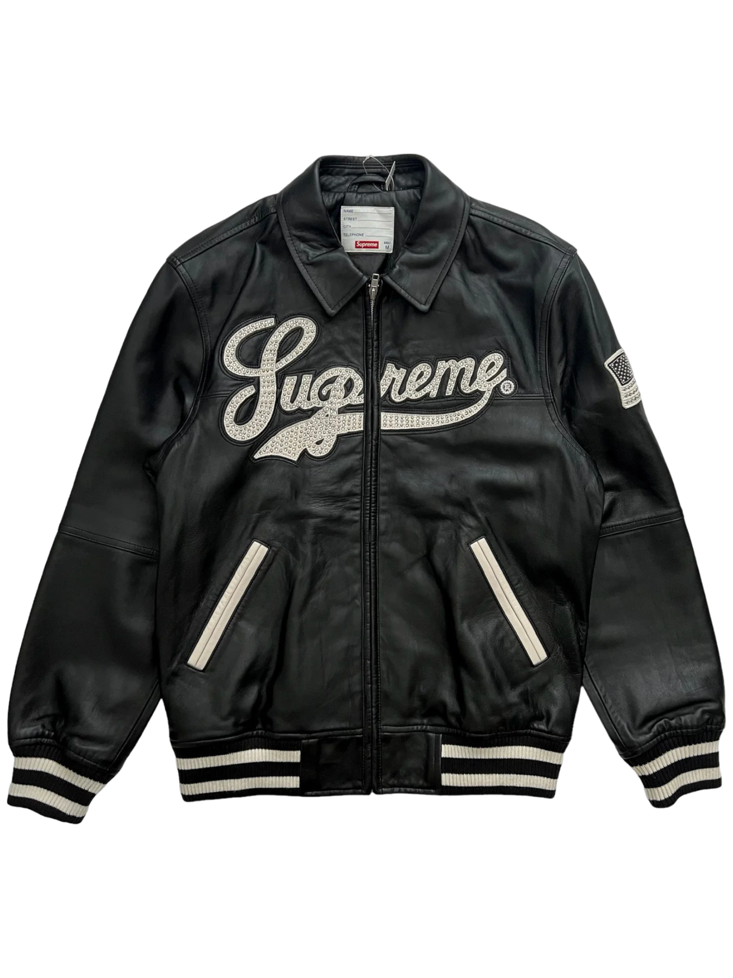 2016 Supreme Black Uptown Studded Leather Varsity Jacket